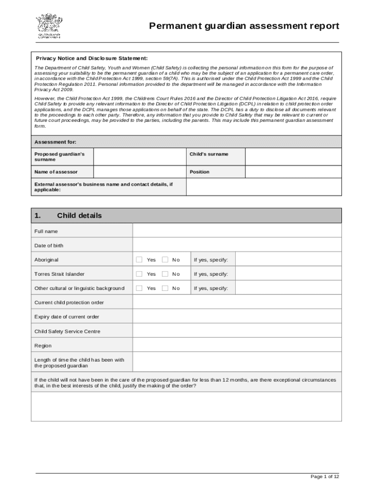 Permanent Guardian Assessment Report. Doc Template | pdfFiller