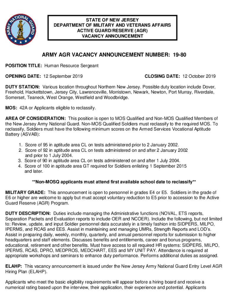 Fillable Online ACTIVE GUARD RESERVE (AGR) ANNOUNCEMENT 38-AF-22 Fax ...