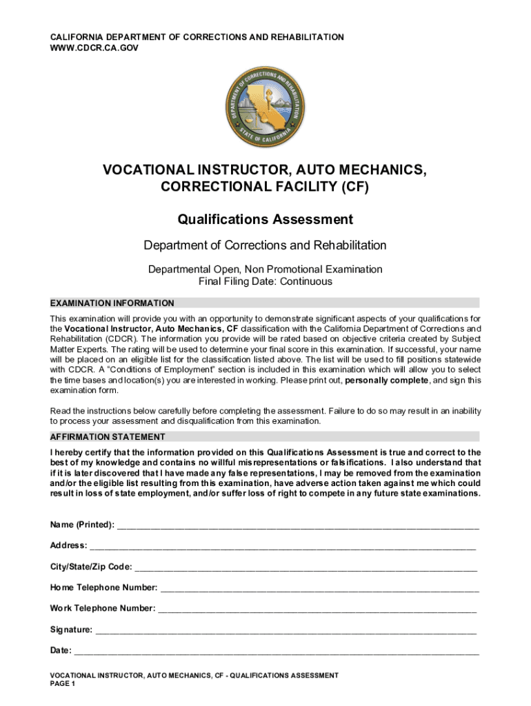 Fillable Online CDCR Application - CDCR Peace Officer ... - California ...