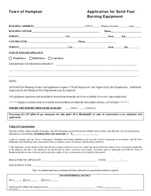 Fillable Online Town of Hampton Application for Solid Fuel Burning ...