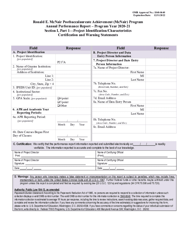 Fillable Online www2 ed 2020-2021 Annual Performance Report Form under ...