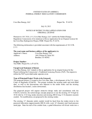 Fillable Online NOI Template - NOTICE OF INTENT TO FILE APPLICATION FOR ...