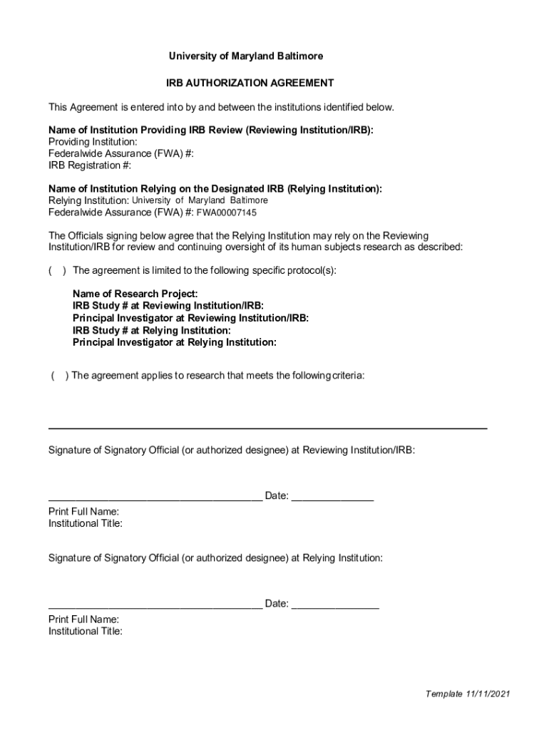 Fillable Online Template Amendment to IRB Authorization Agreements (00107262-2).DOCX. 00168404-1 ...