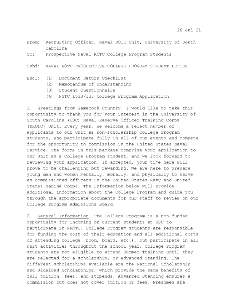 Fillable Online From: Recruiting Officer, Naval ROTC Unit, University ...