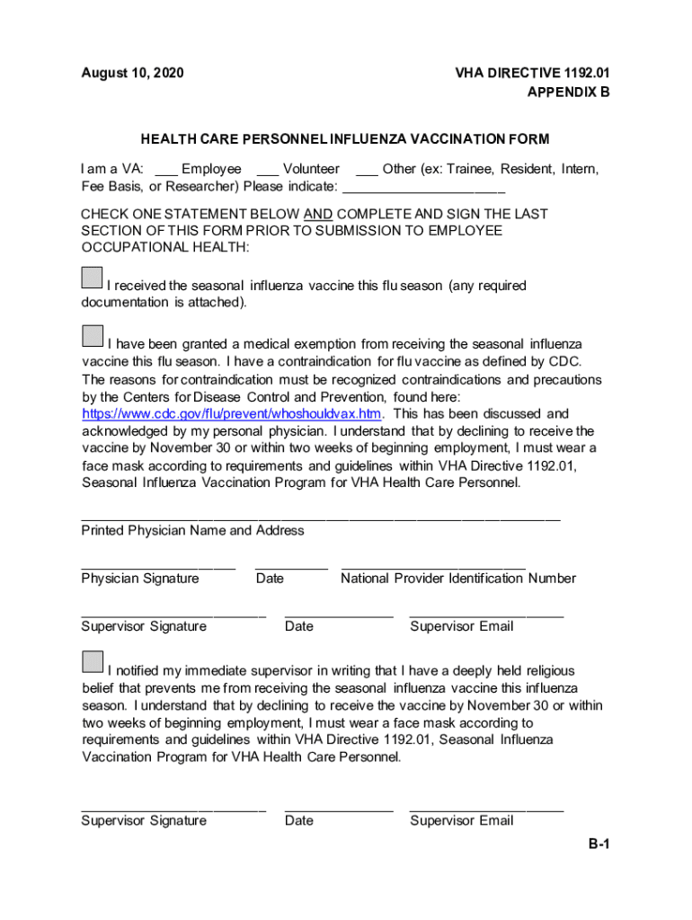 Fillable Online VHA Directive 1192.01, Seasonal Influenza ... - VA.gov ...