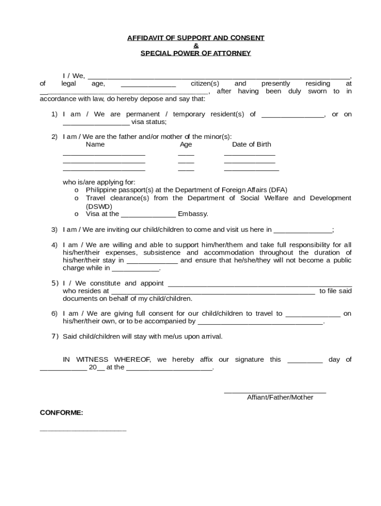 Affidavit Of Support And Consent And Special Power Of Attorney Doc 