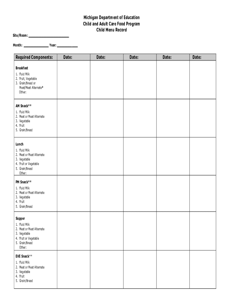 Fillable Online Child and Adult Care Food Program (CACFP) - Michigan ...