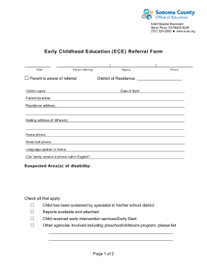 Fillable Online Universal Referral Form for Early Intervention/Early ...