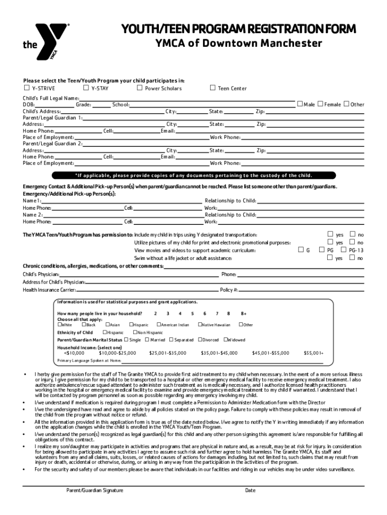 Fillable Online Registration Form - YMCA Calgary Fax Email Print - pdfFiller