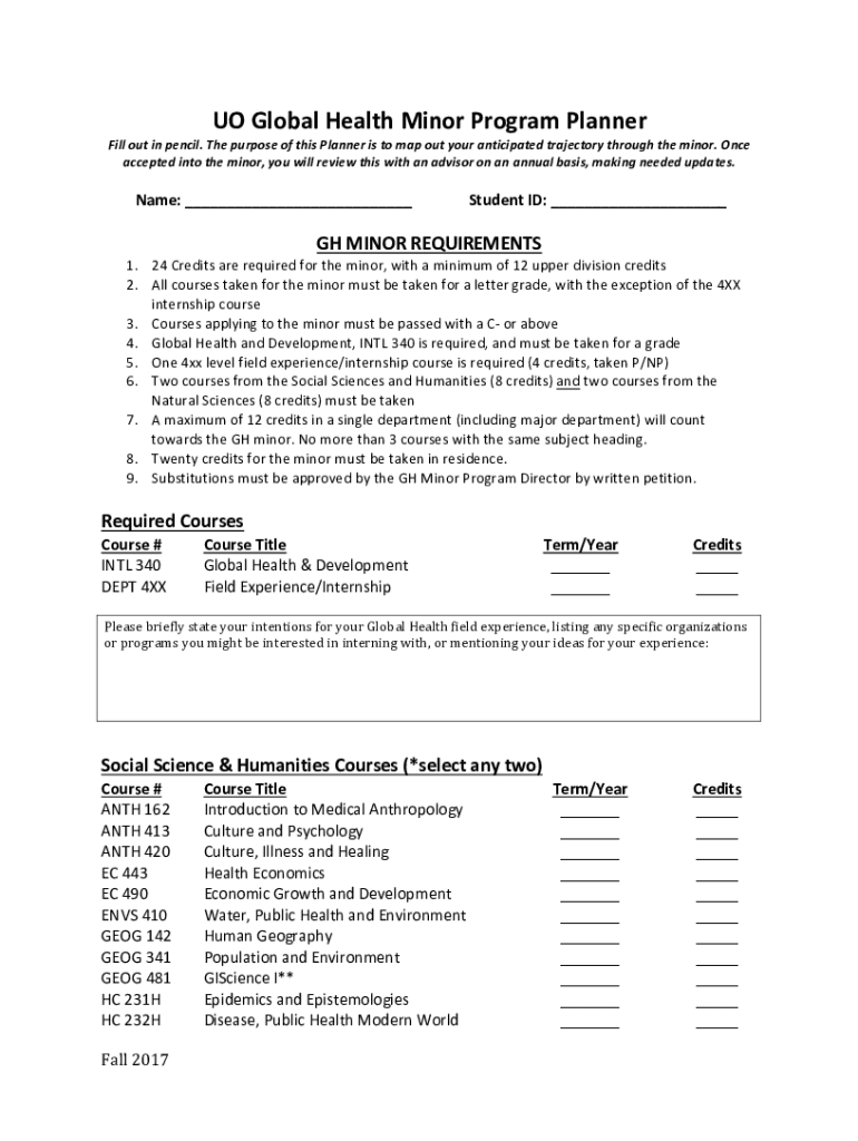 Fillable Online globalhealth.uoregon.eduminor-programMinor ProgramCenter for Global Health ...