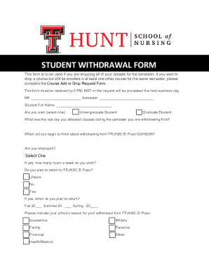 Fillable Online elpaso ttuhsc Withdrawal Form - Office of the University Registrar Fax Email ...