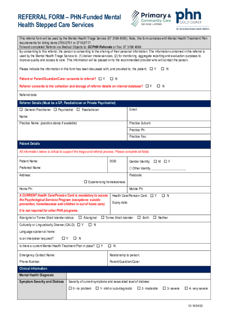 Fillable Online Fillable Online REFERRAL FORM PHN-Funded Mental Fax ...