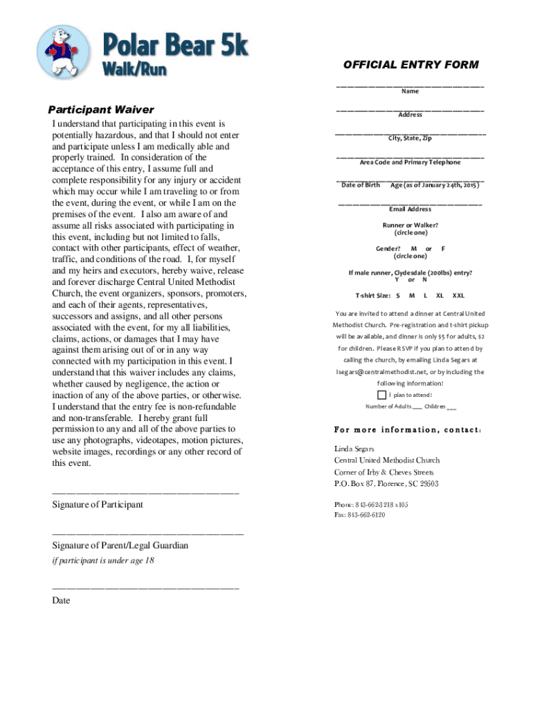 Fillable Online OFFICIAL ENTRY FORM Participant Waiver I understand ...