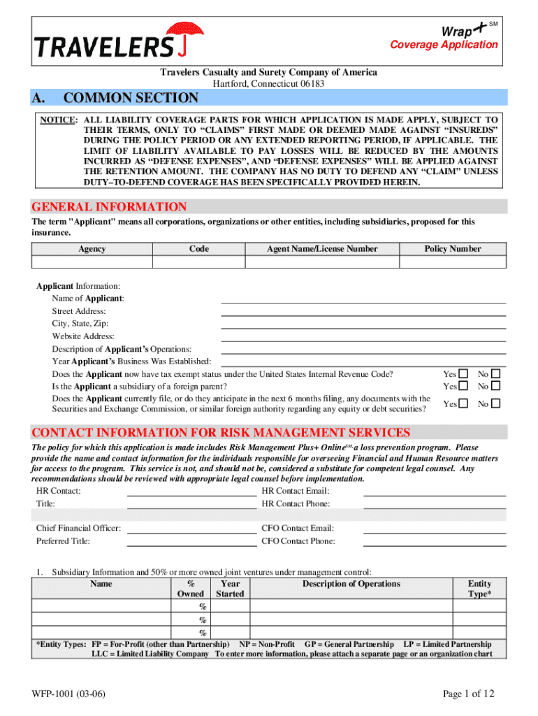 Fillable Online www.travelers.comprofessional-liabilityErrors and Omissions Application and ...