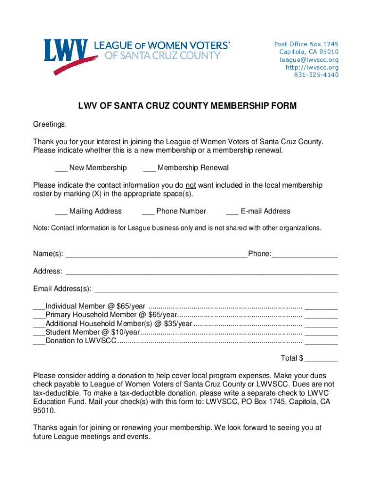 Fillable Online my.lwv.orgsitesdefaultLWV OF SANTA CRUZ COUNTY ...