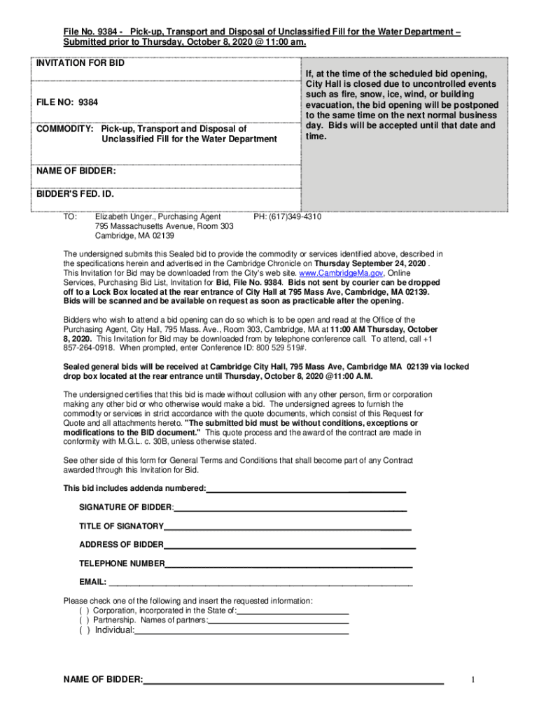 Fillable Online www2 cambridgema www.governmentcontracts.usgovernment-contractsPick-up ...