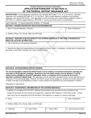 Fillable Online Form 6710 07 FDIC Application Pursuant to Section 19 of ...
