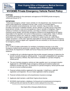 Fillable Online WVOEMS Private Emergency Vehicle Permit Policy Fax ...