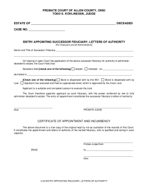 Fillable Online 4.5A ENTRY APPOINTING SUCCESSOR FIDUCIARY; LETTERS OF ...