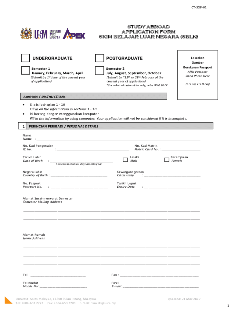 Fillable Online Fillable Online STUDY ABROAD APPLICATION FORM SKIM BELAJAR ... Fax Email Print ...