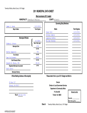 Fillable Online 2014 MUNICIPAL DATA SHEET - mullicatownship.org Fax ...