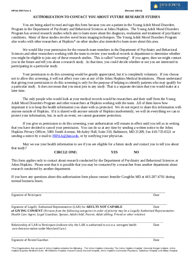 AUTHORIZATION TO REVIEW YOUR HEALTH INATION FOR RESEARCH PURPOSES Doc Template | pdfFiller