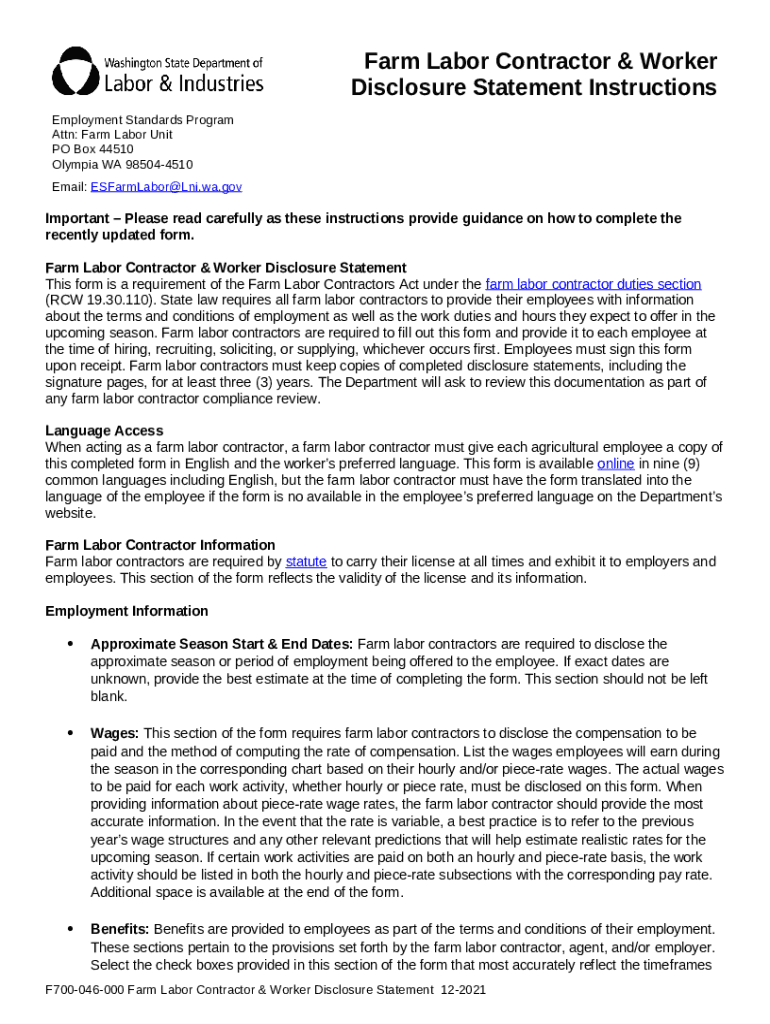 Farm Labor Contractor & Worker Disclosure Statement (F100-046-000 ...
