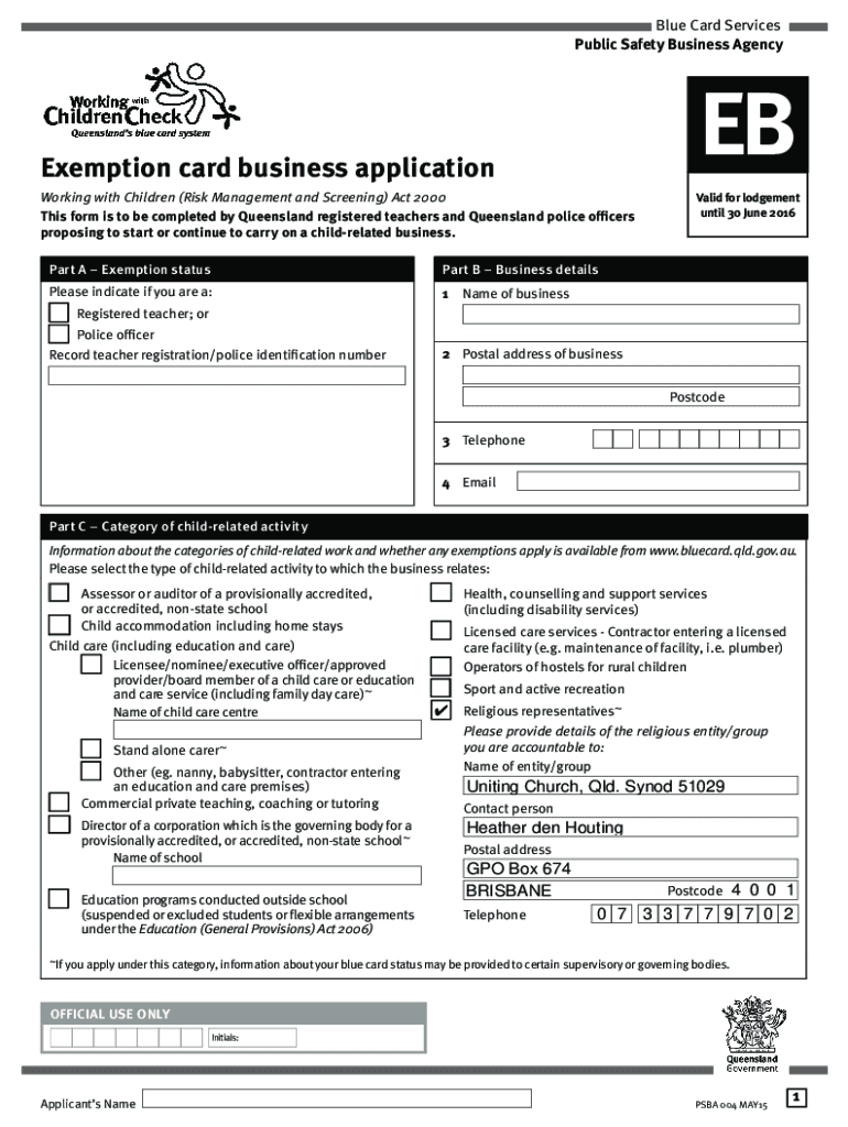 Fillable Online Exemption card business application. Exemption card ...