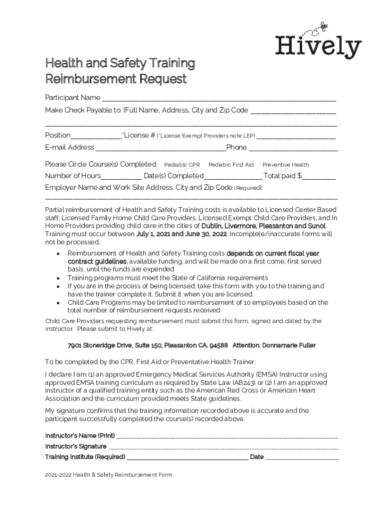 Fillable Online Health and Safety Training Reimbursement Request ...