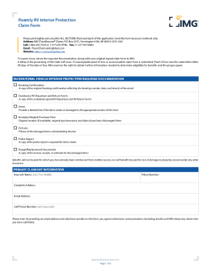Fillable Online Roamly RV Interior Protection Claim Form Fax Email ...