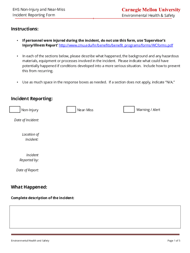 Fillable Online EHS - Non-Injury Near Miss Incident Form Fax Email Print - pdfFiller