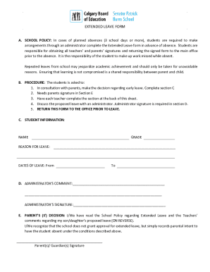 Fillable Online EXTENDED LEAVE FORM - school.cbe.ab.ca Fax Email Print ...