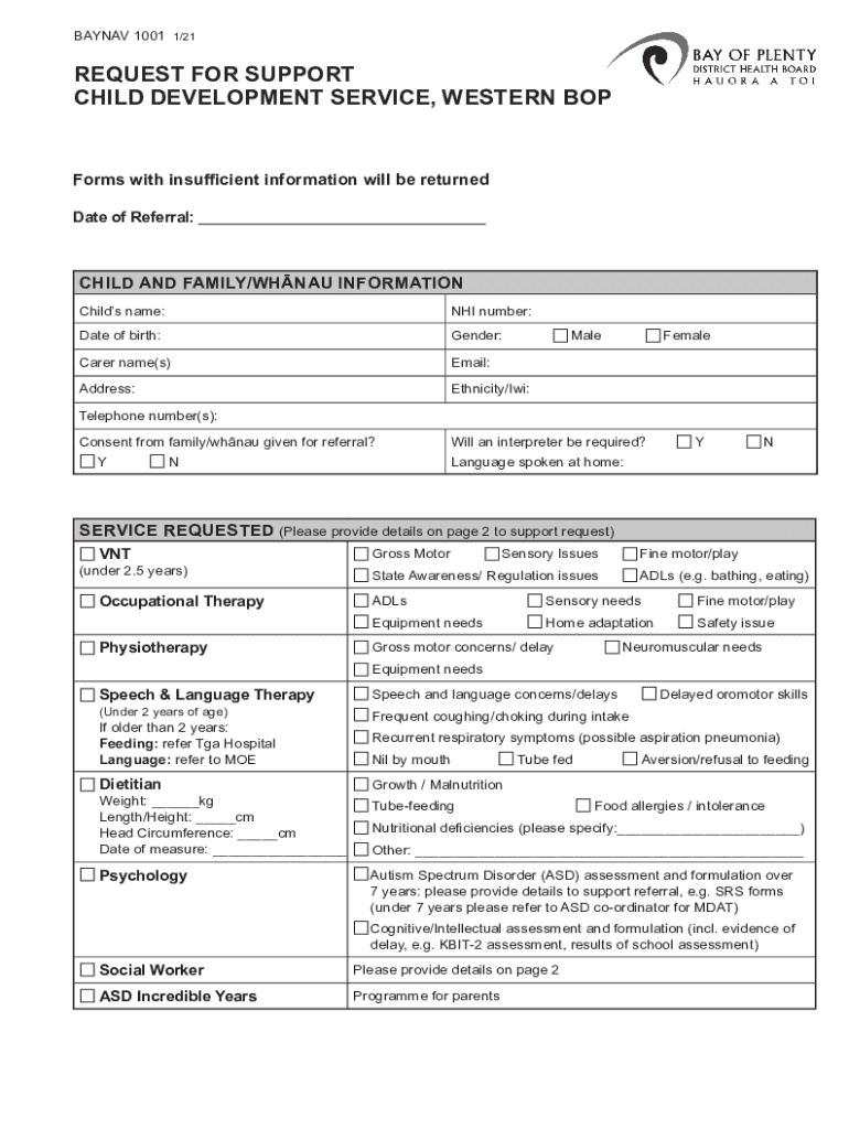 Fillable Online baynav.bopdhb.govt.nzmedia2995REQUEST FOR SUPPORT CHILD ...