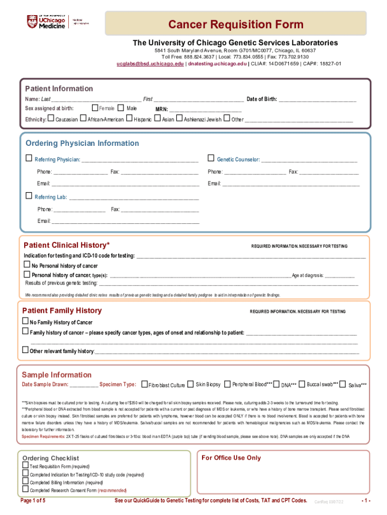 Fillable Online dnatesting uchicago Clinical LaboratoryDepartment of ...