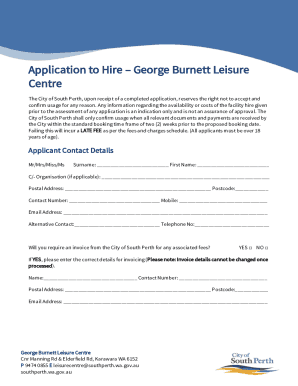 Fillable Online Application to Hire George Burnett ... - City of South ...