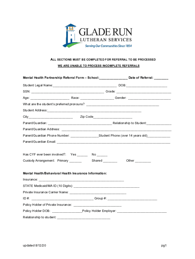 Fillable Online ALL SECTIONS MUST BE COMPLETED FOR REFERRAL TO ...