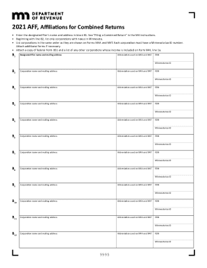 Fillable Online Fillable Form Aff - Affiliations For Combined Returns ...