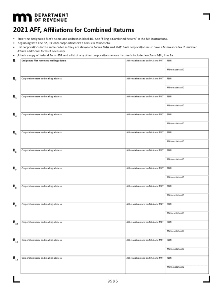 Fillable Online Fillable Form Aff - Affiliations For Combined Returns ... Fax Email Print ...
