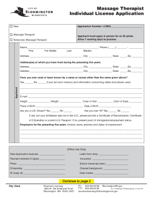 Fillable Online APPLICATION FOR INDIVIDUAL MASSAGE THERAPIST LICENSE ...