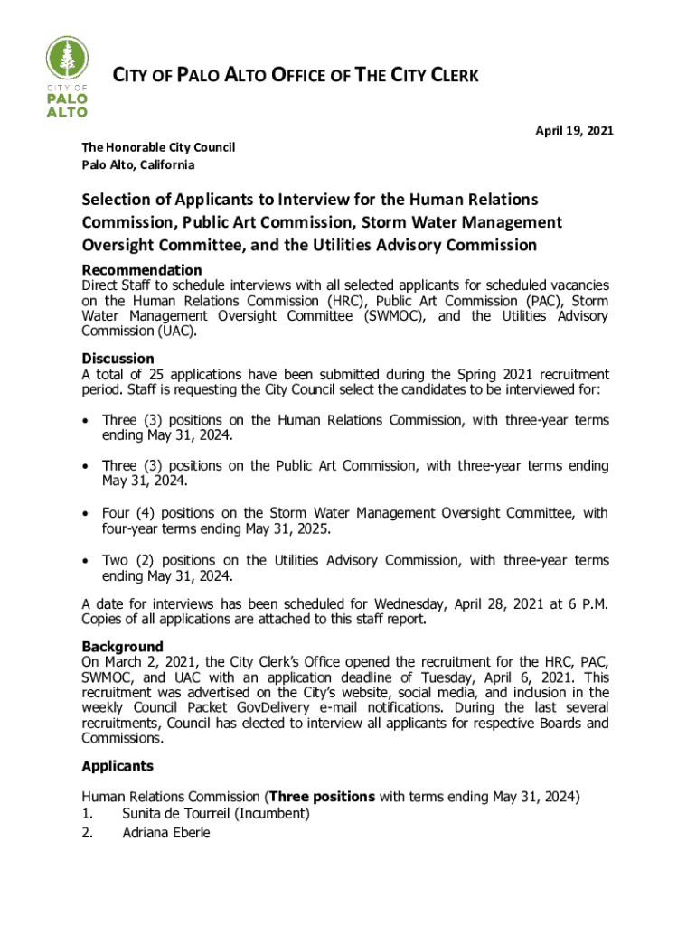 Fillable Online City CouncilCity of Palo Alto, CA Fax Email Print ...