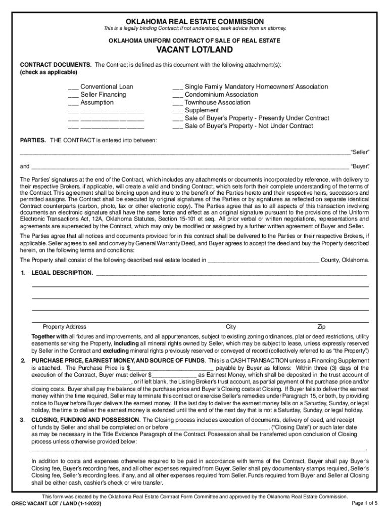 Fillable Online 2018-2022 Form OK OREC Vacant Lot/Land Fill Online ...
