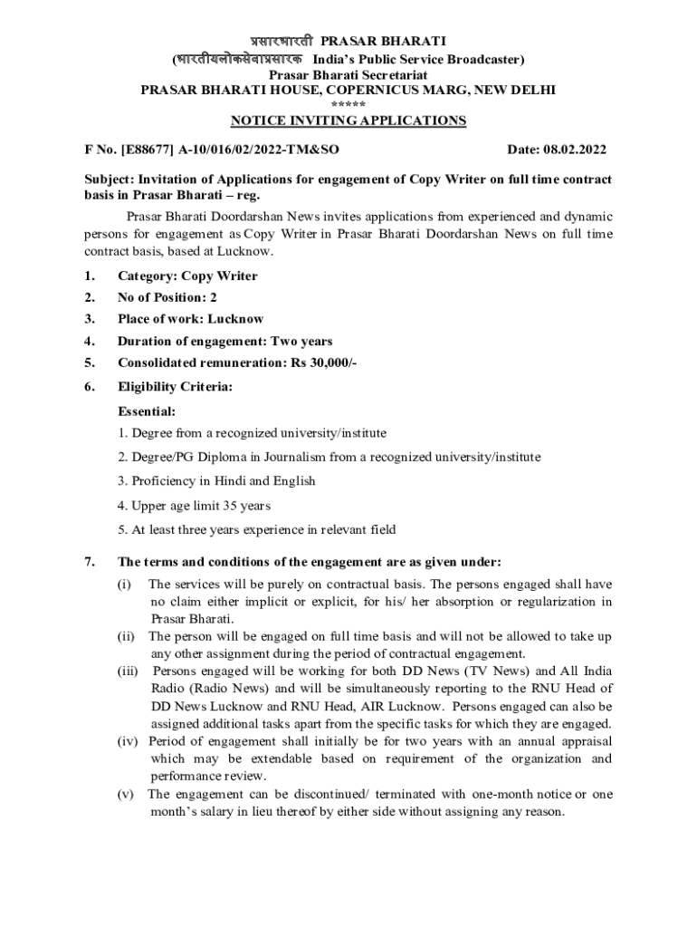 Fillable Online prasarbharati gov www.prasarbharati.gov.invacanciesDeputation441470PRASAR ...