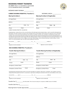 Fillable Online Fillable Online MOORING PERMIT TRANSFER Fax Email Print ...
