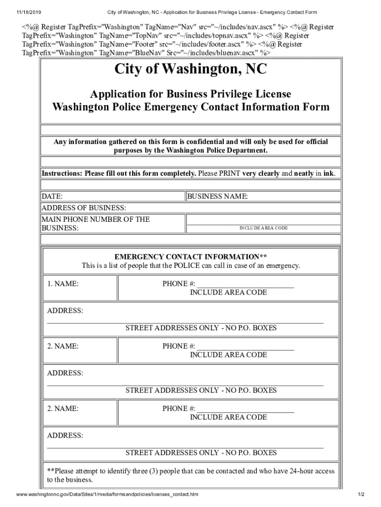Fillable Online Application For Privilege License in Washington Park, NC Fax Email Print - pdfFiller