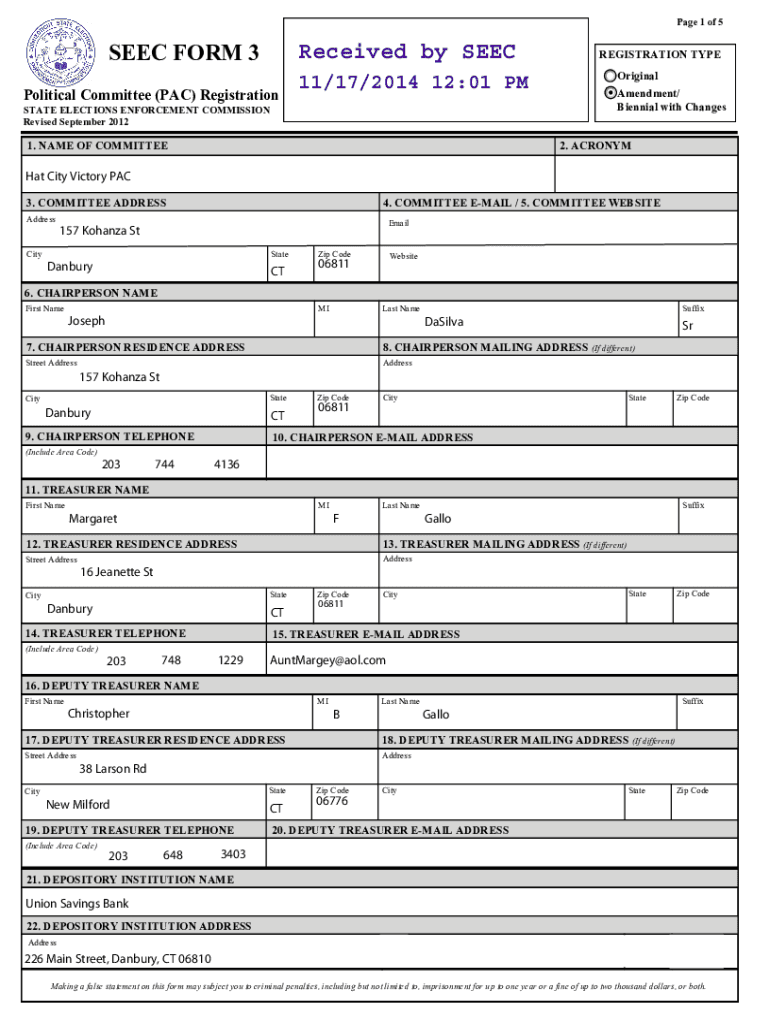 Fillable Online seec ct SEEC FORM 3 Do Not Mark in This Space For Fax ...