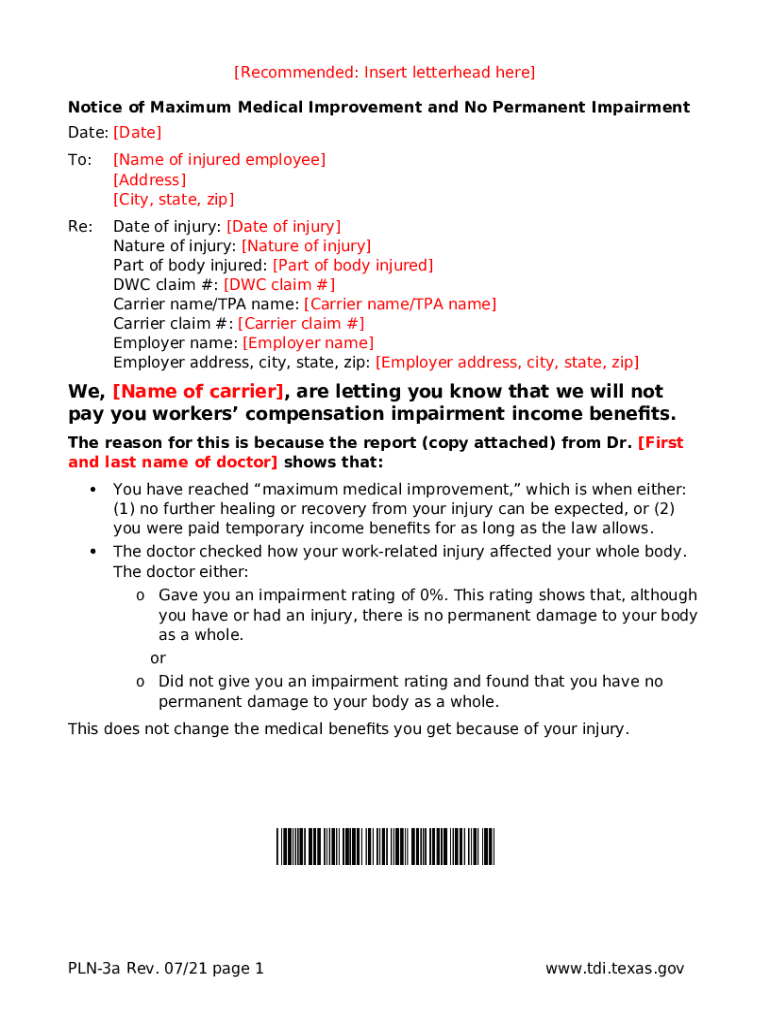 Notice of Maximum Medical Improvement and Estimated ... Doc Template ...
