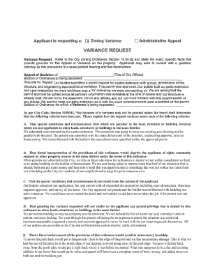 Fillable Online Variance Request: Refer to the City Zoning Ordinance ...