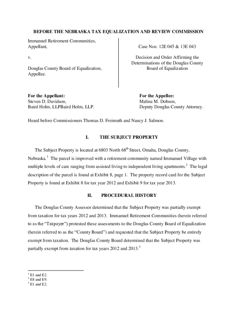 Fillable Online terc nebraska BEFORE THE NEBRASKA TAX EQUALIZATION AND ...