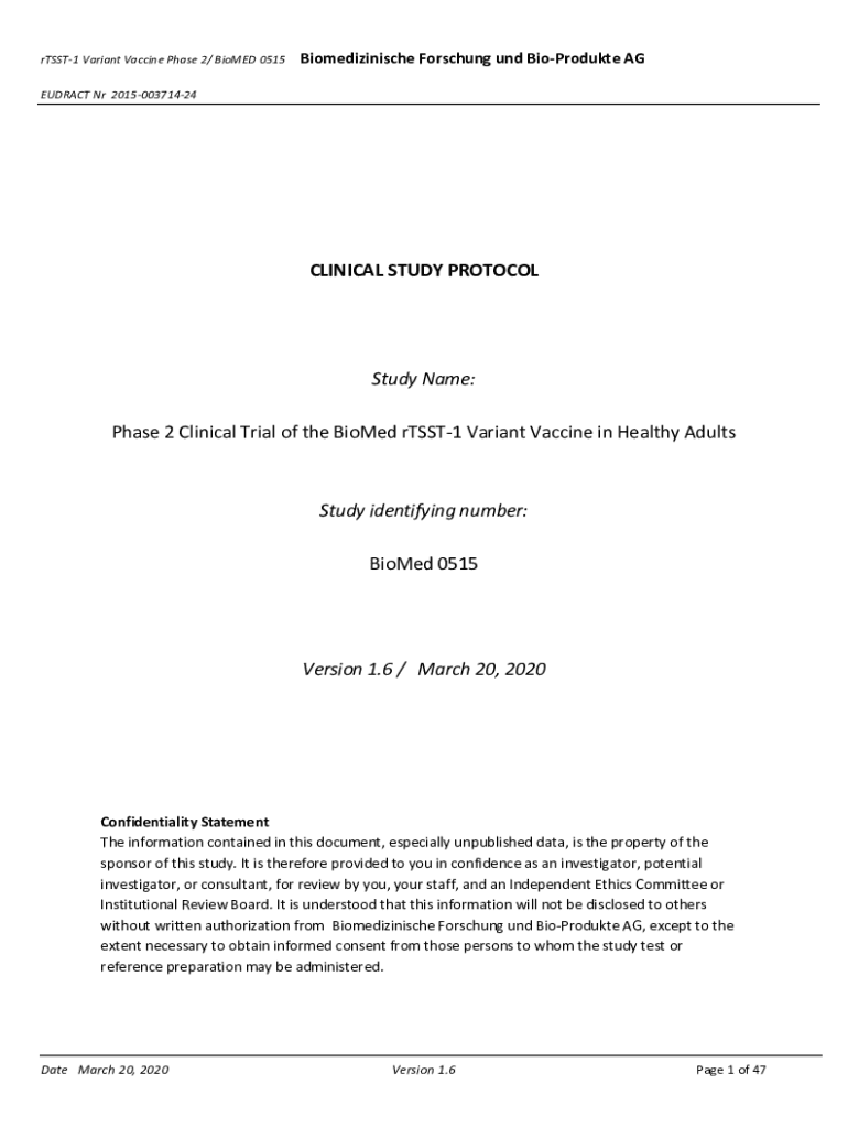 Fillable Online CLINICAL STUDY PROTOCOL Study Name: Phase 2 Clinical ...