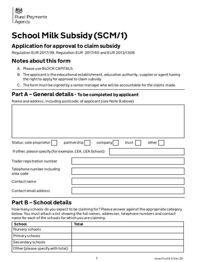 Fillable Online School Milk Subsidy Claim form (SCM/5) Fax Email Print ...